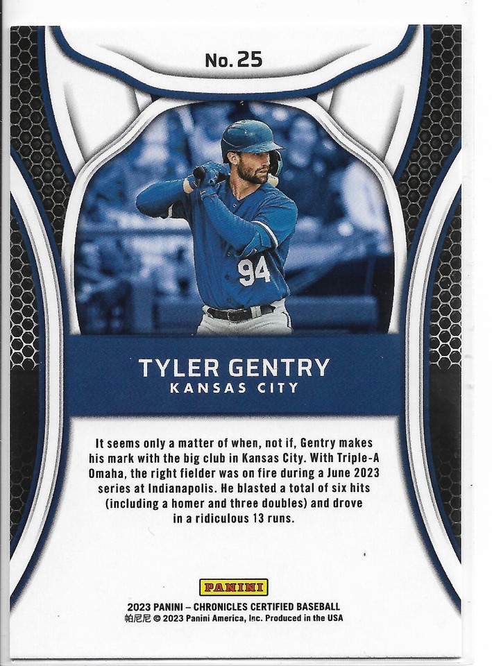 2023 CHRONICLES CERTIFIED Tyler Gentry #25 Kansas City Royals | eBay