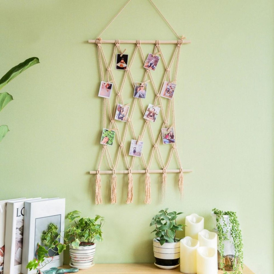 Macrame Photo Hanger, Boho Twine Photo Display,Hand-Woven Decor Photo ...