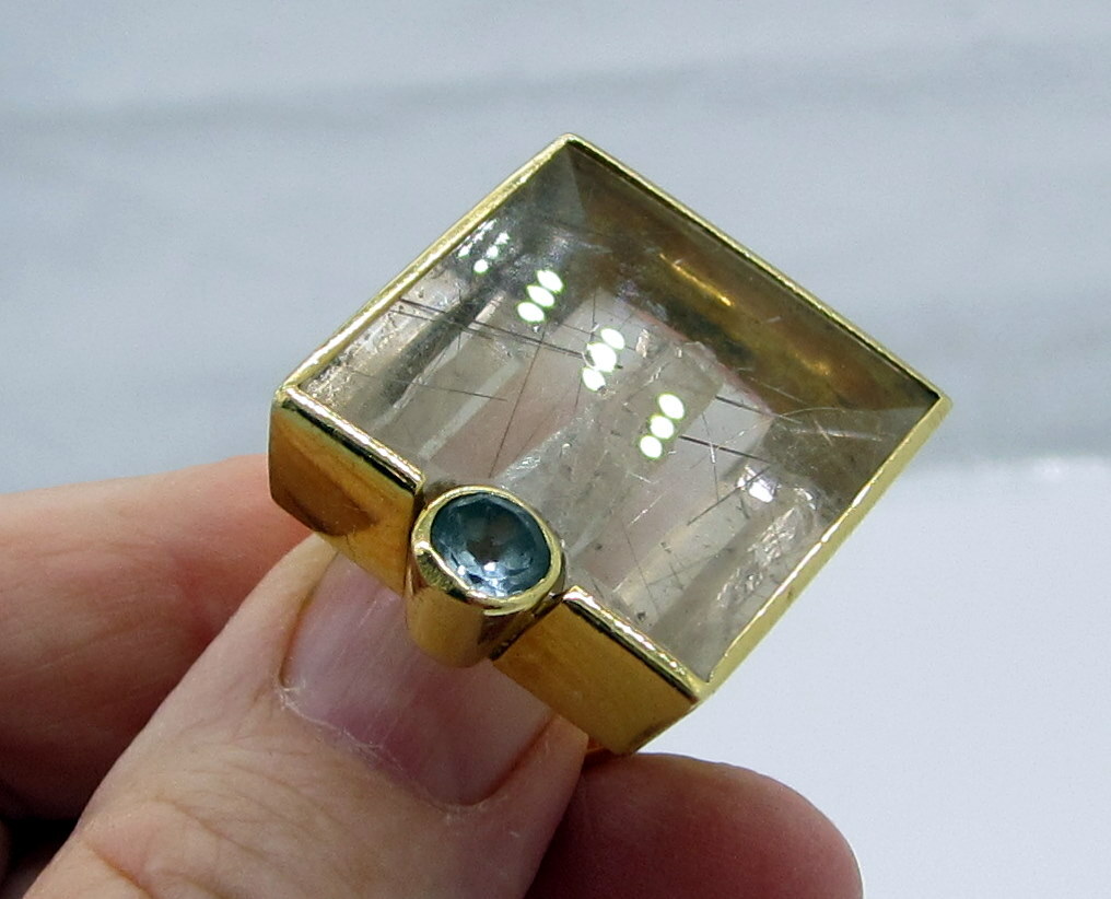Estate Vintage Huge Artist 18k Yellow Gold Rutilated Quartz Topaz 38.2 ...