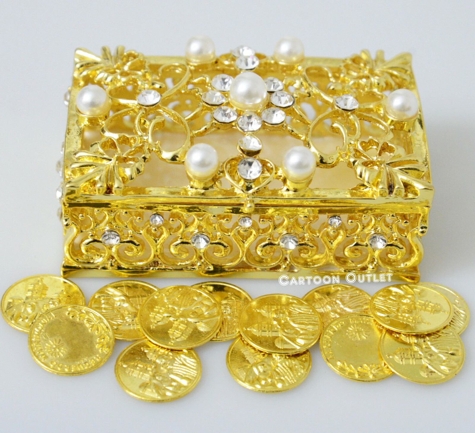 ARRAS DE BODA ORO GOLD WEDDING CEREMONY UNITY 13 COINS Box BRIDAL White ...