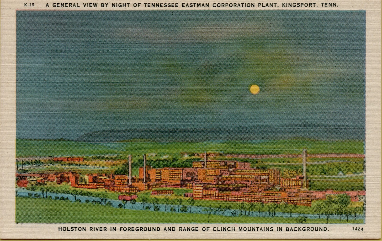 Air Aerial General Night View Full Moon Eastman Plant Kingsport TN ...