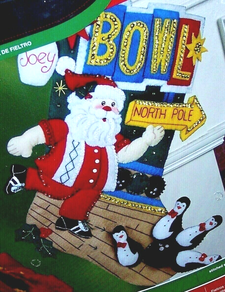 Bucilla Santa Bowling Felt Christmas Stocking Kit 18" Rare OOP Penguins ...