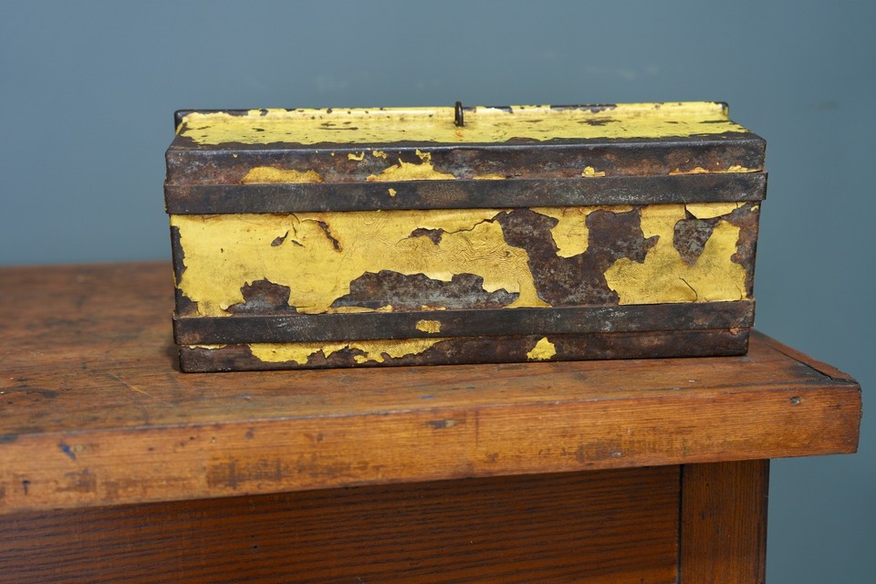 Antique Vintage Coffin Metal Tool box Machinist Chest Industrial Case ...