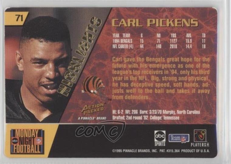 1995 Action Packed Monday Night Football Highlights Carl Pickens #71 | eBay