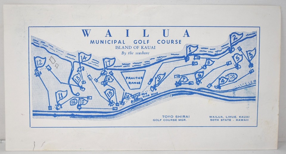 Vtg 1960s Wailua Municipal Golf Course Promo Map Lihue Kauai USGA Rules ...