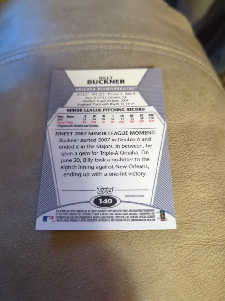 2008 Topps Finest RC Billy Buckner Refractor #140 | eBay