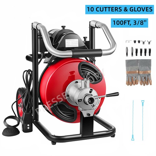 Commercial Sewer Snake Drain Cleaner Auger 100Ft 3/8'' Cleaning Machine ...