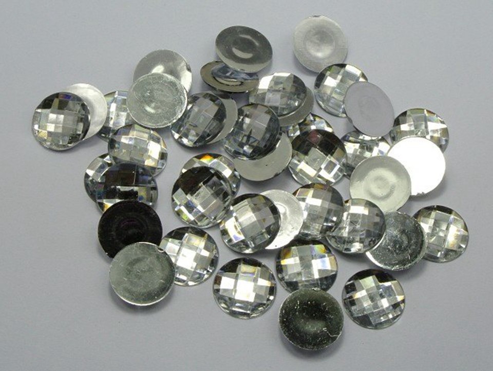 100 Clear Crystal Acrylic Flatback Faceted Round Rhinestone Gems 16mm ...