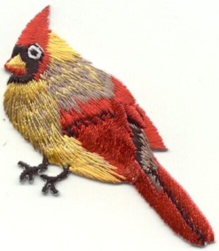 CARDINAL BIRD FEMALE IRON ON BIRD PATCH APPLIQUE ACTUAL SIZE: 2 X 2 1/4 ...