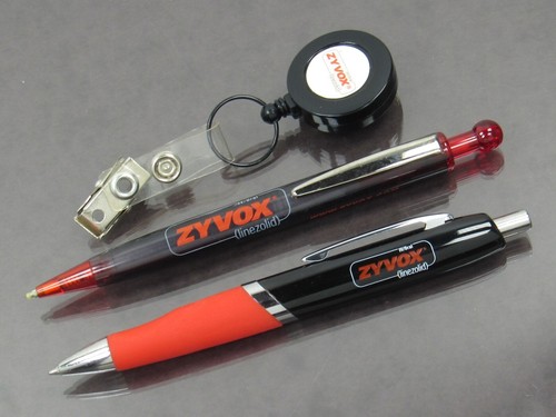 Zyvox Lot 2 PENS + Badge Holder Clip Drug Rep Pharmaceutical Promo ...