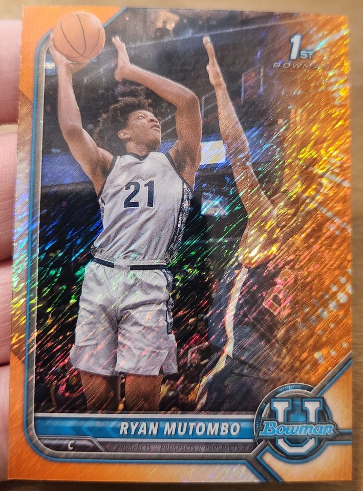 RYAN MUTOMBO 2021-22 BOWMAN UNIVERSITY 1ST CHROME RC ORANGE SHIMMER 9/ ...