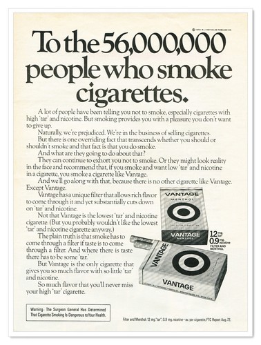 Print Ad Vantage Low Tar Cigarettes Vintage 1972 Tobacciana ...