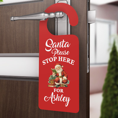 Personalised Santa Stop Here Santa Door Hanger - Xmas Christmas Festive ...