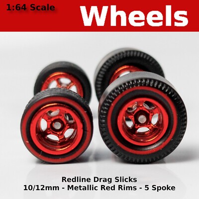 Muscle Car - Metallic Red 5 spoke Redline Drag Slicks - 10/12mm for Hot ...