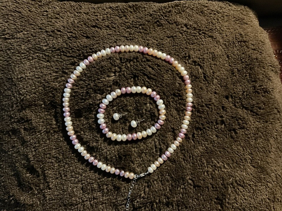 Genuine Cultured Pink, Purple, and Cream Colored with Bracelet and ...