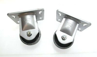 Set of 2 Revvo H Series Industrial Caster 4" Fixed Plate Cast Iron TFH ...