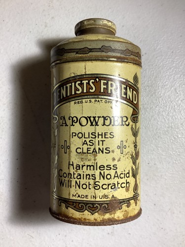 Antique DENTISTS FRIEND TOOTH POWDER TIN Dental Teeth Advertising Very ...