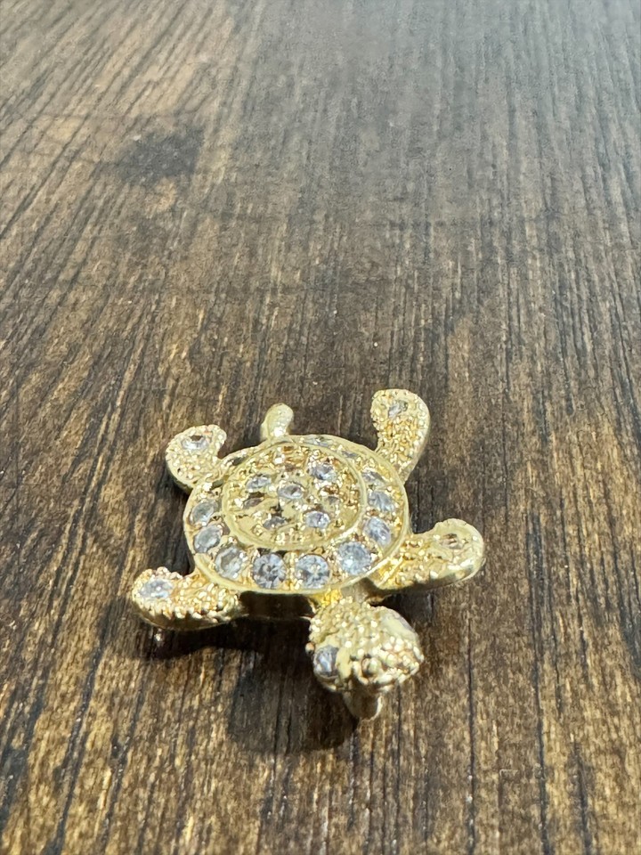 Gold Tone Turtle Pendant w/ Rhinestones – 1" Sparkling Sea Turtle Charm ...
