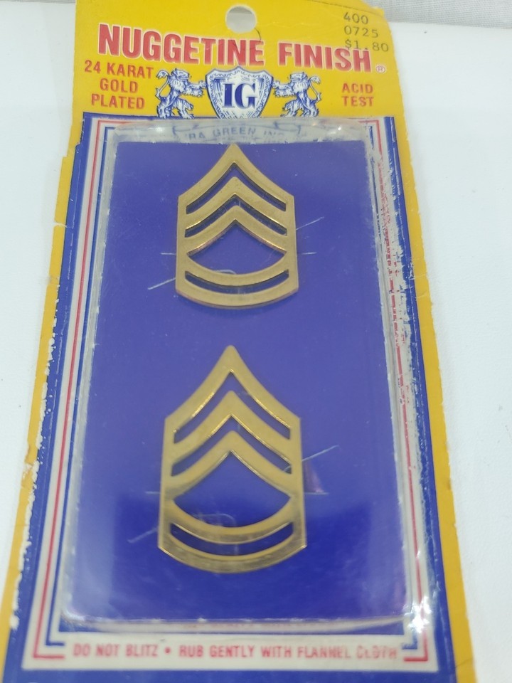 SFC Green US Military Rank Pins- Army Brass Sergeant First Class 24k ...
