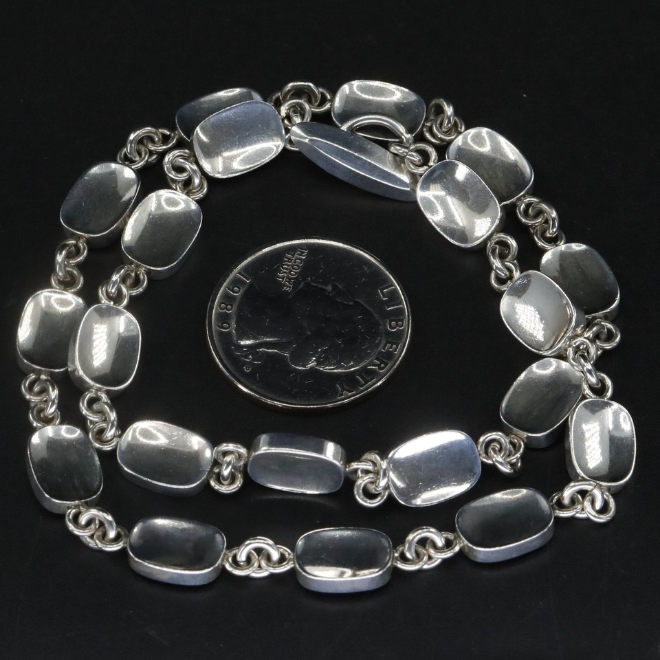 VTG Sterling Silver - SWEDEN Modernist Concave Link 16" Chain Necklace ...