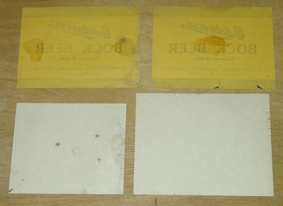 4 older beer labels from Chicago, Schoenhofen Edelweiss Co, Edelweiss ...
