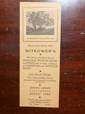 Witkower's Bookstore Hartford Connecticut CT Vintage Bookmark | eBay ...