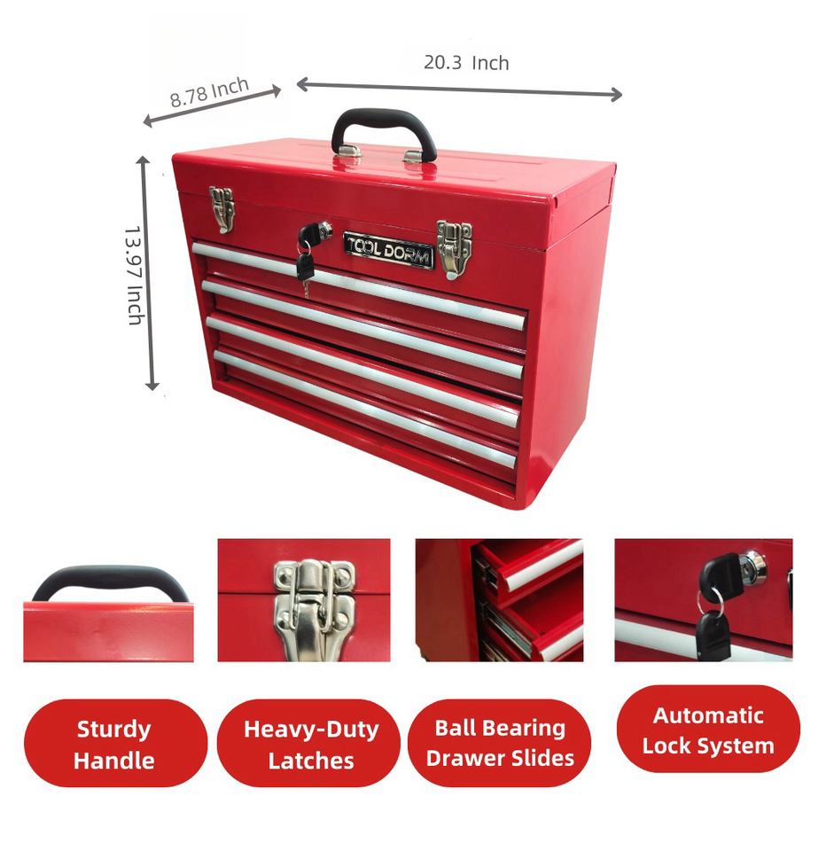 20.3" Metal Tool Box with 4 Drawers Portable Steel Tool Chest Red | eBay
