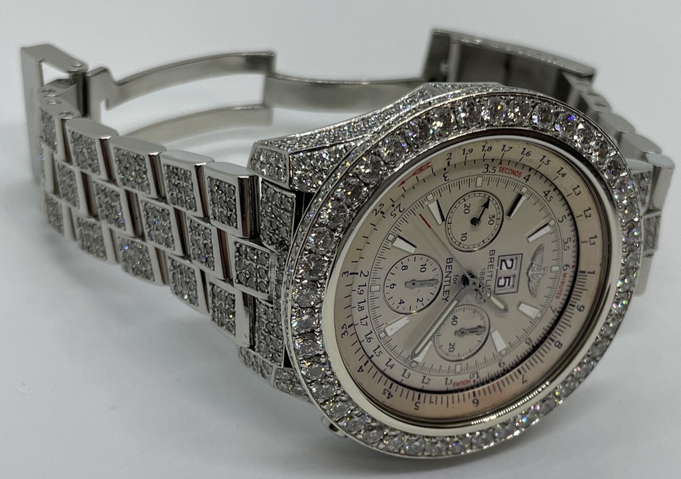 RARE Breitling Bentley Watch DIAMONDS 100% NATURAL DIAMONDS ICED OUT 51 ...