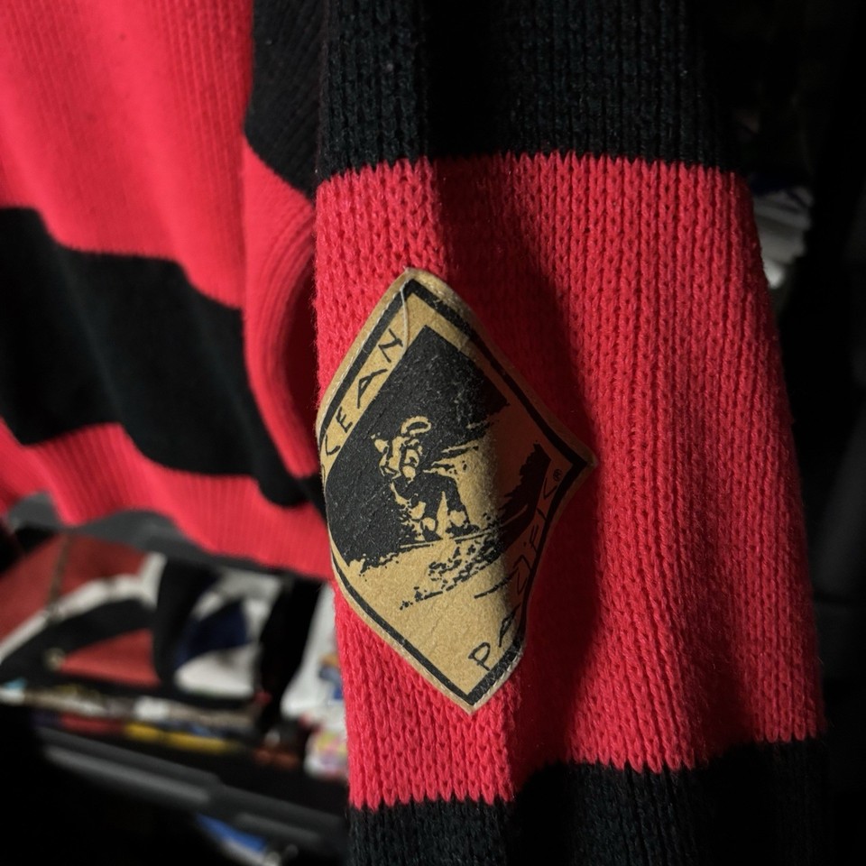 Vintage 90s Ocean Pacific Spell Out Knit Vibrant Pink/Red Surfwear Surf ...