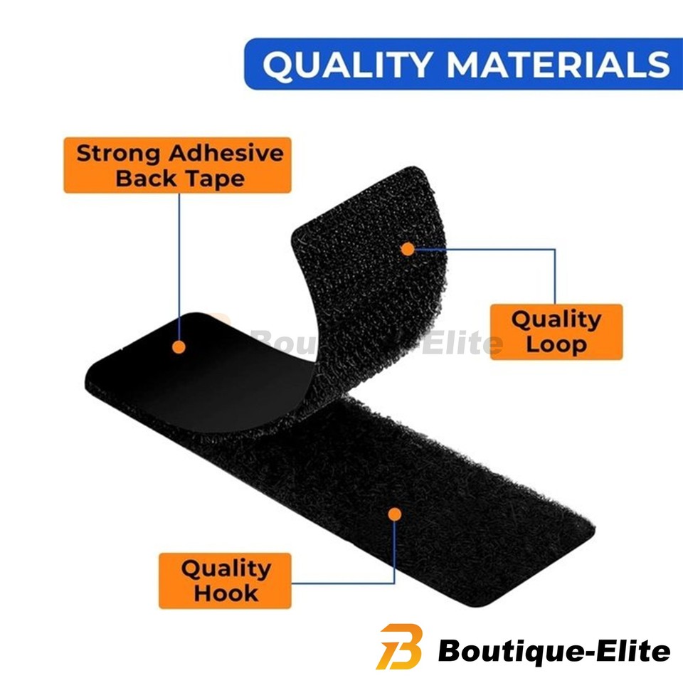 20 Sets Heavy Duty Hook & Loop Adhesive Strips 1x4” Black Sticky Back ...