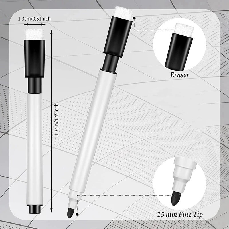 8 BLACK Magnetic Whiteboard Dry Wipe Marker Pens Bullet Tip Drywipe ...