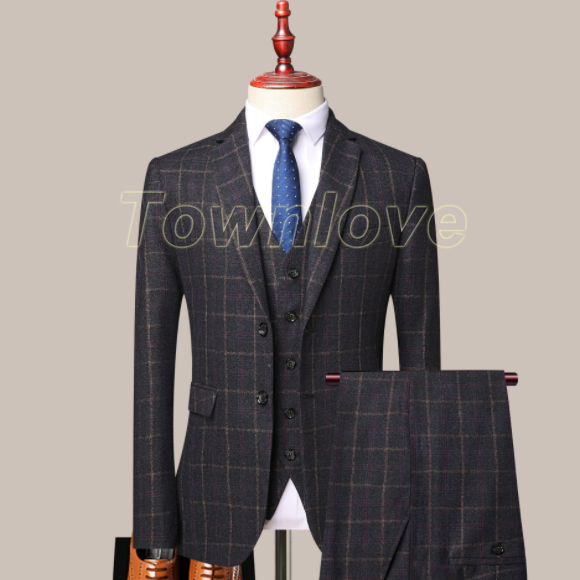 Men's Plaid Blazer Slim 3PCS Coat Pants Vest Formal Dress Suits ...