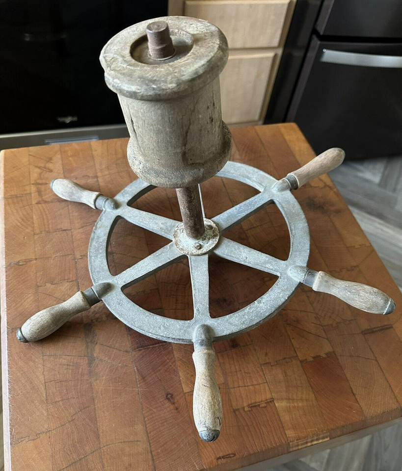 Antique WILCOX CRITTENDEN 16" Ship Wheel 6 Spokes WOOD Hub & Handles ...