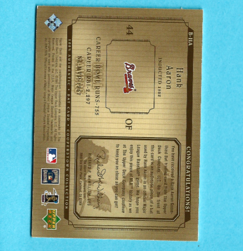 Hank Aaron 2001 Upper Deck Hall of Famers Bat #B-HA Milwaukee Braves ...