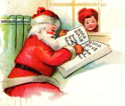 1914 SANTA GOOD BOYS GOOD GIRLS LIST CHILD IN WINDOW CHRISTMAS Postcard ...