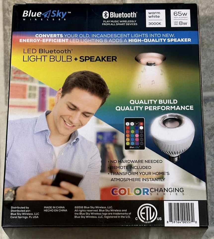 Blue Sky LED Bluetooth Light Bulb Plus Speaker With Remote 16 Different ...