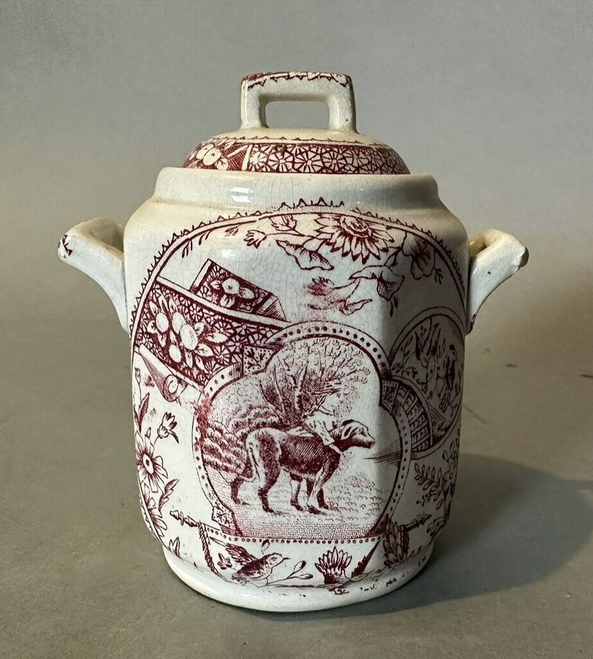 Vintage Transferware Covered Jar with a Child & Dog Scene | eBay