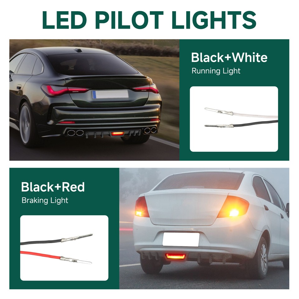 Carbon Fiber Rear Bumper Diffuser Lip w/LED Tail Brake Light For ...