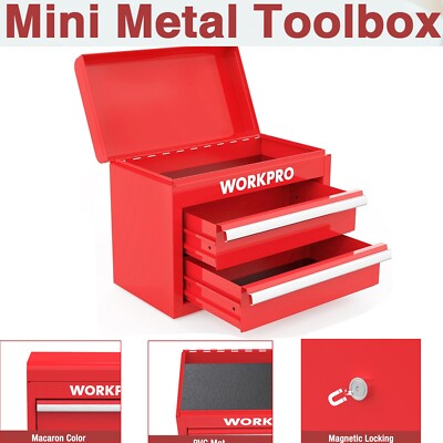 2 Drawer Red Metal Tool Chest， 275x150x208mm Mini Tool Box for Daily ...