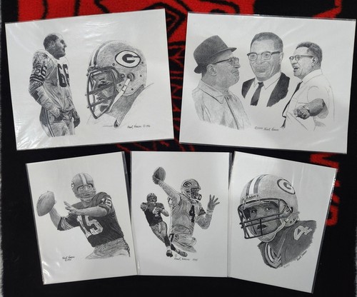 Green Bay Packers Frank Nareau Prints Lot of 5 Favre Starr Lombardi ...