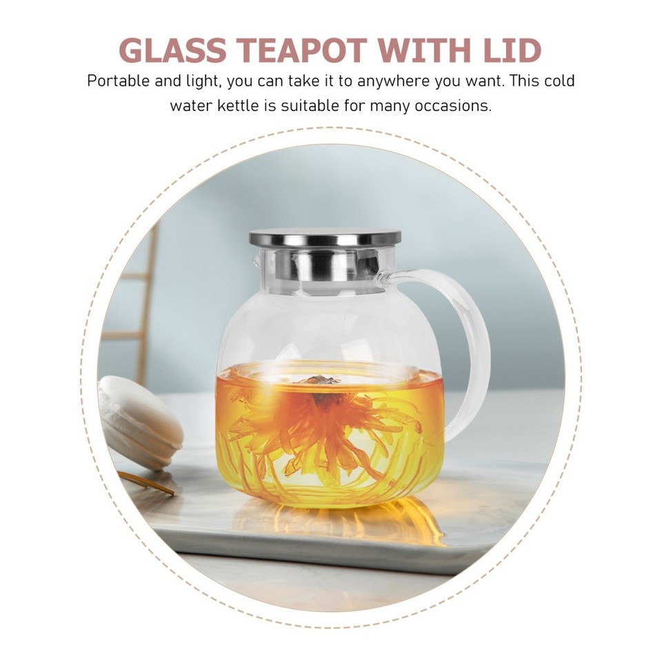 Glass Tea Pot Drinking Pitcher with Lid Stainless Steel Water Jug ...