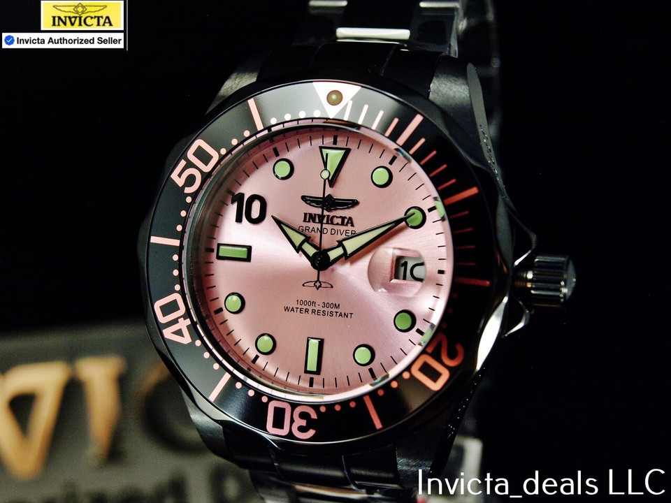 Invicta Men's 47mm GRAND DIVER AUTOMATIC NH35A PINK DIAL Black Tone ...