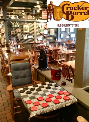 VTG Cracker Barrel Jumbo 3 In 1 Checker Rag Rug Game 25" Reversible Tic ...