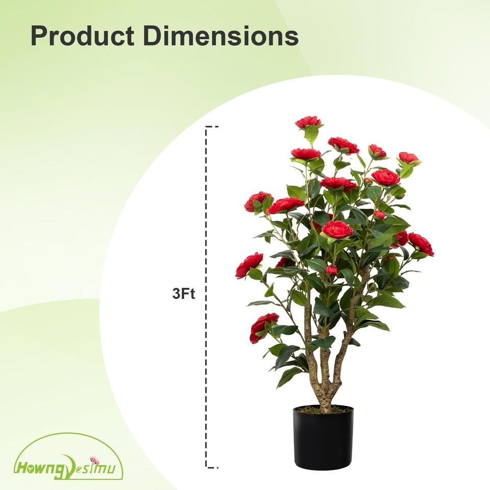 36” Artificial Camellia Tree 2 Packs, Faux Camellia Plant in Pot with ...