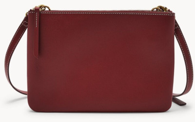 Fossil Devon Double Zip Crossbody Red Leather ZB1827015 Merlot NWT $140 ...