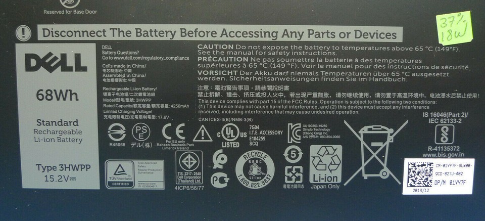 Genuine Dell Latitude 5511 Precision 3551 68wh 15.2V Laptop Battery ...