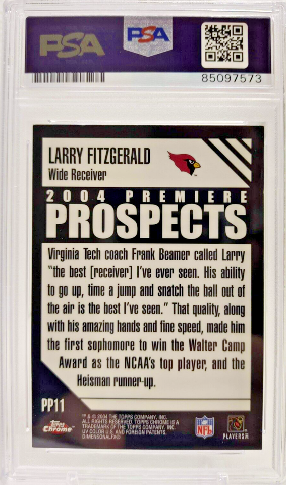 LARRY FITZGERALD AUTO Rookie 2004 Topps Chrome Premiere Prospects PSA ...
