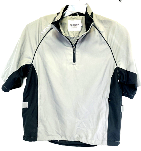 Pro Quip Windproof Mens Large Grey/Black 1/4 Zip Golf Rain Windbreaker ...