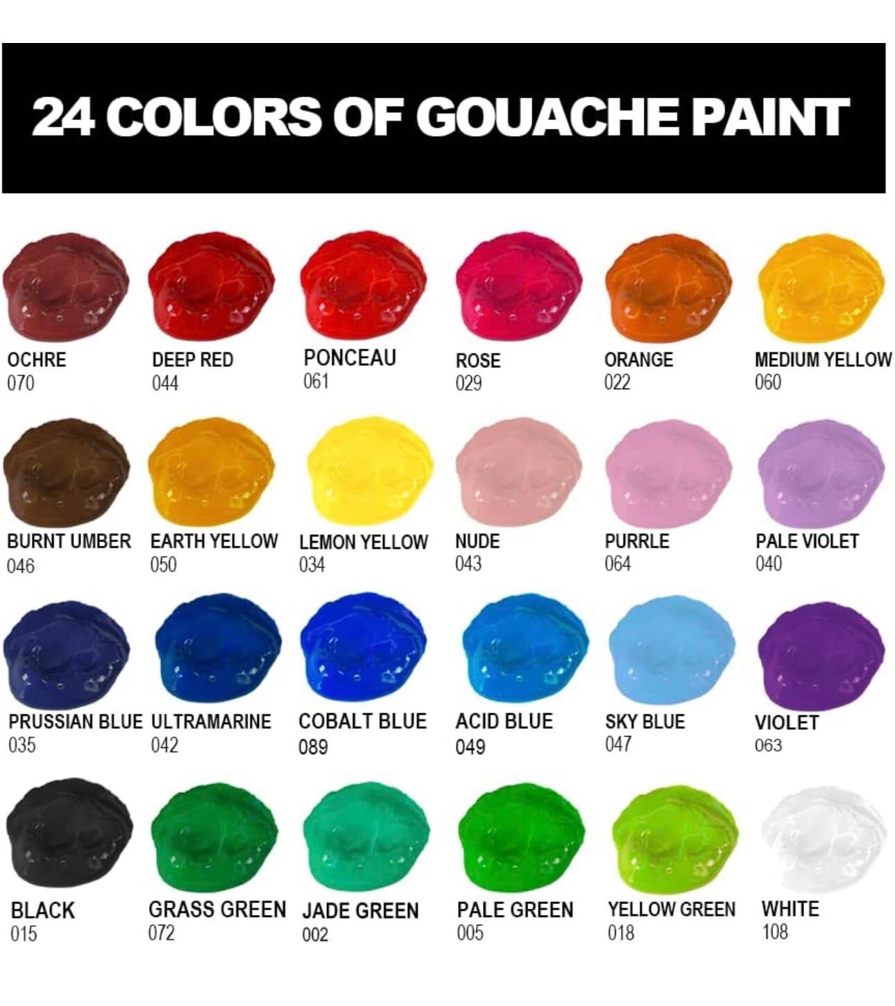 HIMI Gouache Paint Set, 24 Colors X 30Ml Unique Jelly Cup Design with 3 ...