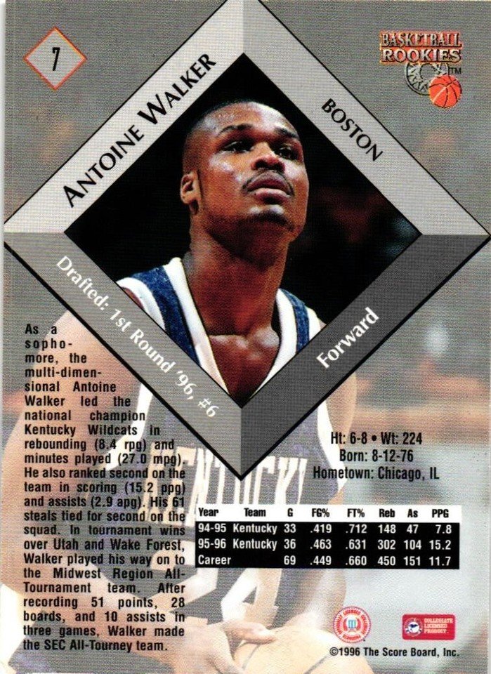 1996-97 SCORE BOARD BASKETBALL ANTOINE WALKER RC ROOKIE #7 $0.99 VALUE ...